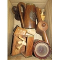 BOX OF TREEN INCLUDING TWO BUTTER STAMPS AND A DARNING MUSHROOM