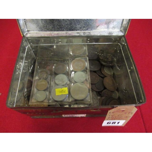 TIN OF BRITISH AND WORLD COINS WITH MEDALS