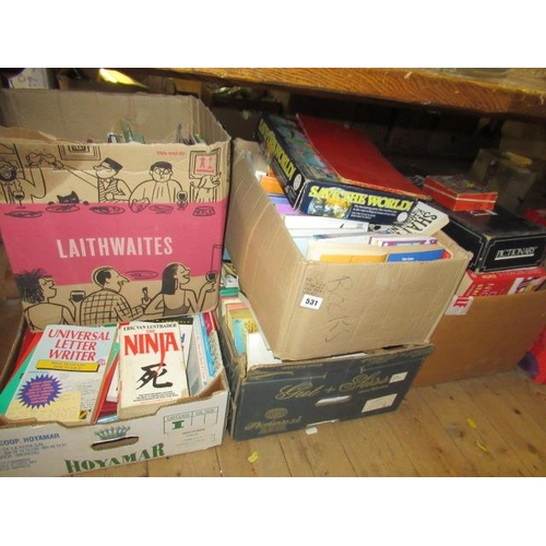 FIVE BOXES OF BOOKS AND GAMES ETC