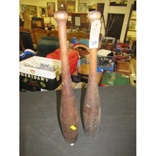 PAIR OF WOODEN JUGGLING PINS