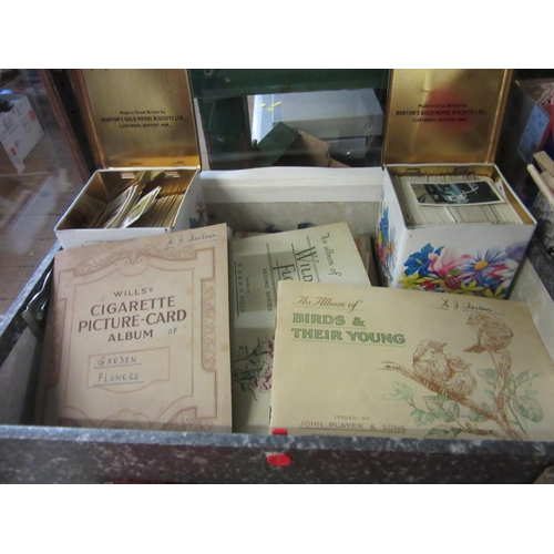 VINTAGE TINS WITH ALBUMS OF CIGARETTE CARDS