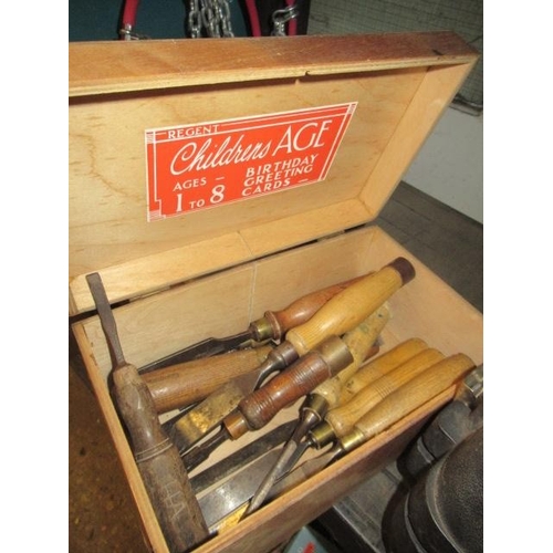BOX OF WOOD CHISELS