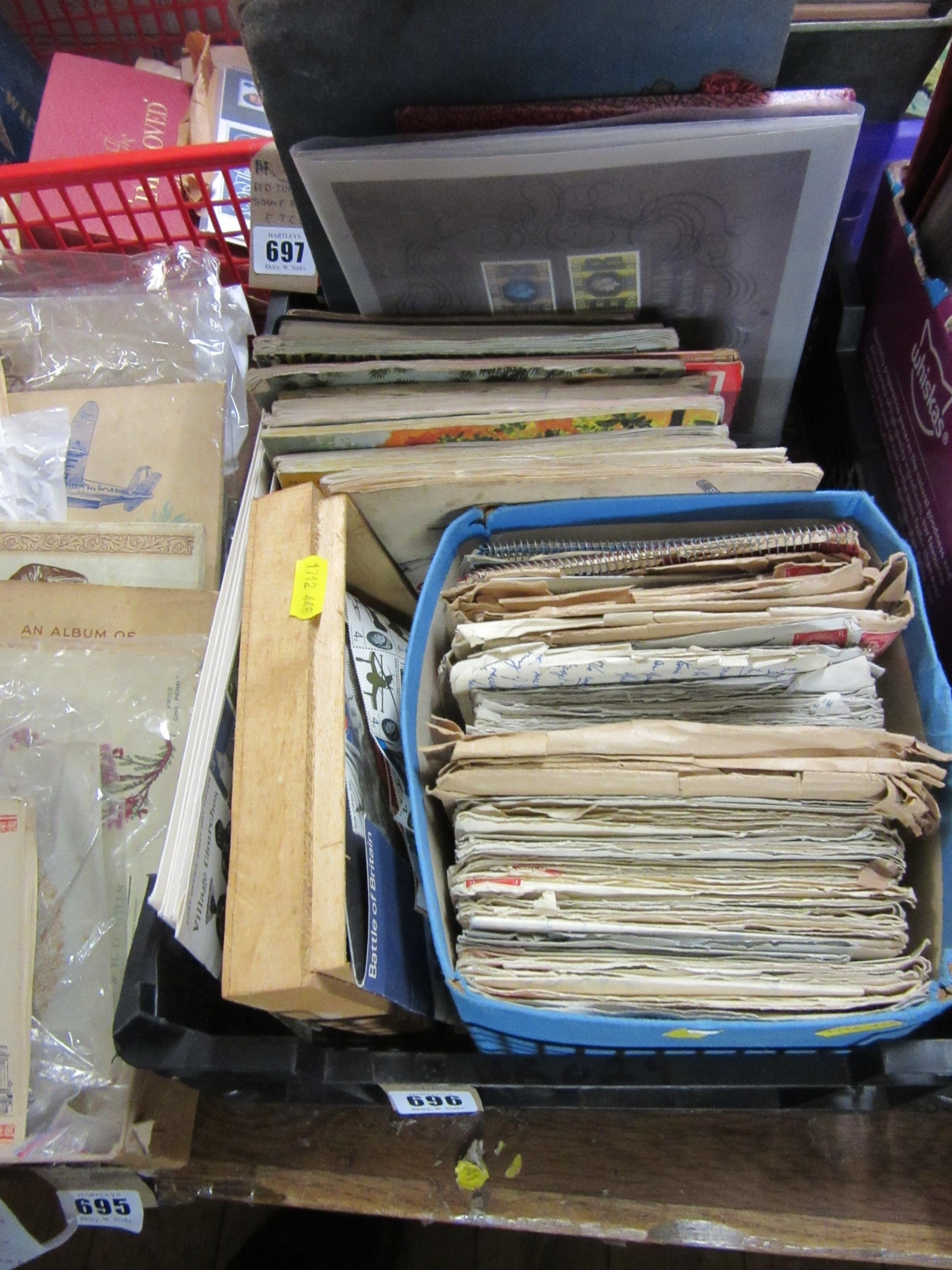 BOX OF STAMPS, POSTCARDS AND CIGARETTE CARDS