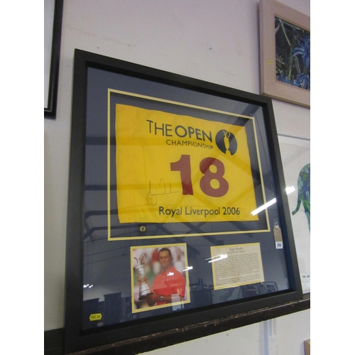TIGER WOODS SIGNED 18TH HOLE FLAG FROM 2006 OPEN GOLF CHAMPIONSHIP WITH COA