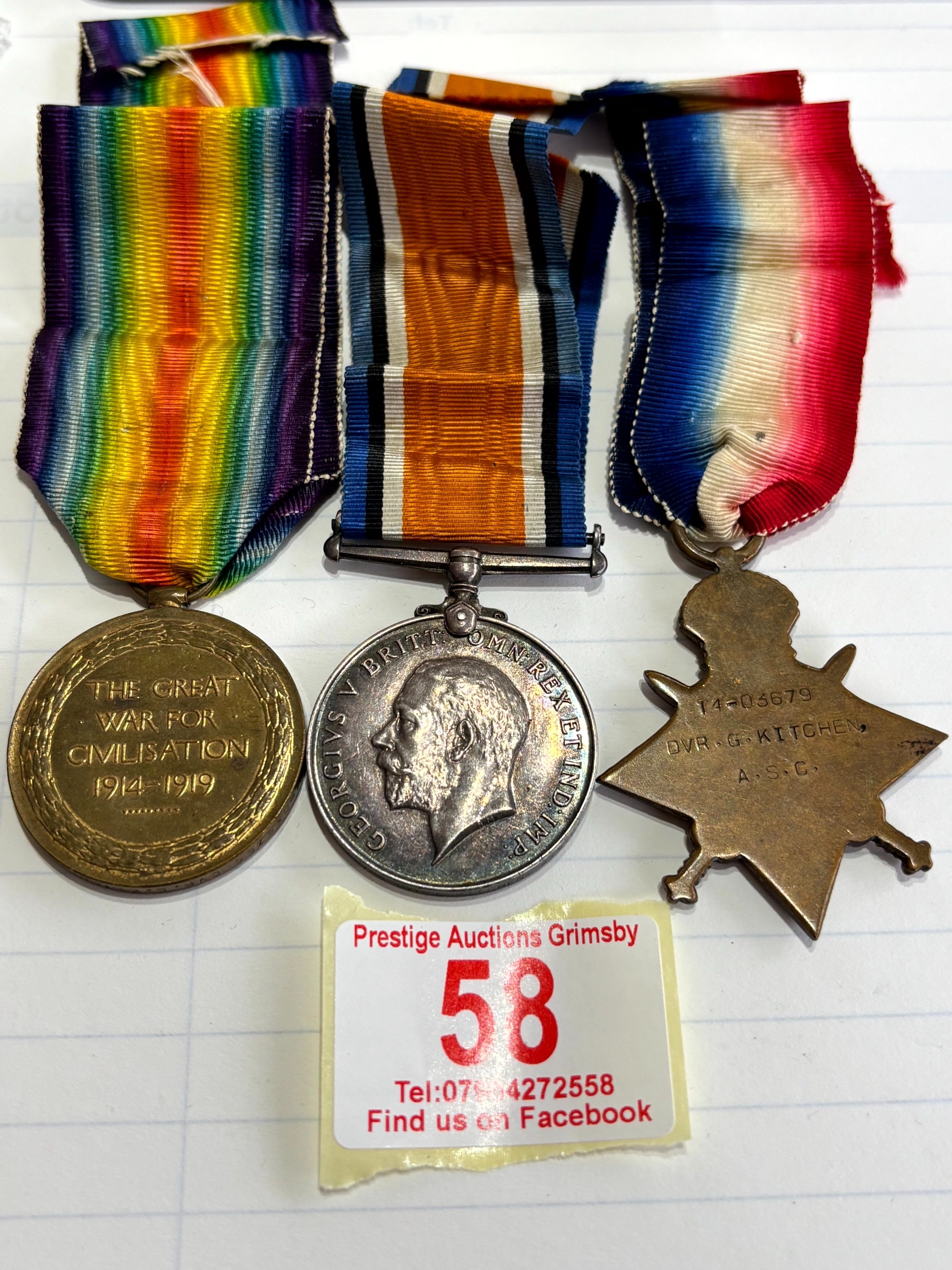 WW1 MEDALS INCLUDING SILVER MEDAL T4803679 OUR KITCHEN ARMY SERVICE CORPS