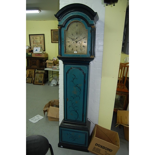 Painted long case clock with brass dial, Roman numerals and date ...