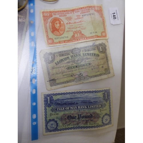 Three bank notes 1) Isle of Man Bank £1 note 1957, 2) Lloyds Bank ...