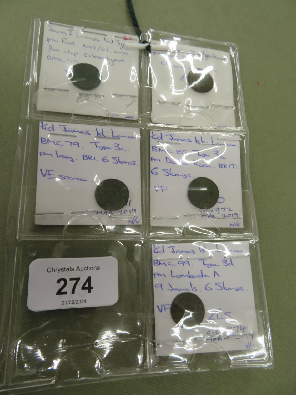 Five James I 1603-1625 Lennox Farthings, S2678, 2679 & 2680, type 3b ...