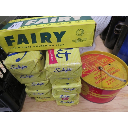 Collection of vintage bar soaps including Fairy and Sunlight, plus a ...