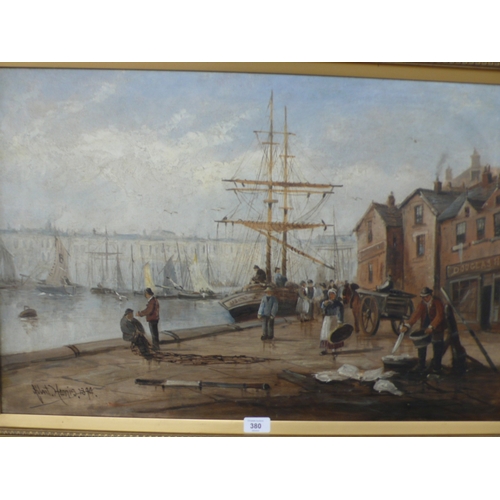 Albert Harris, Douglas Quay, oil on canvas, signed, dated 1894, 19x29 ...