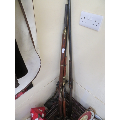 Three replica muskets, rifles, plus three pistols