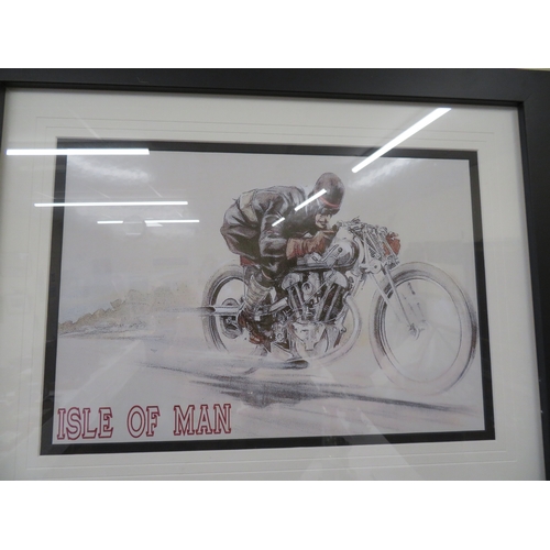 Two motor racing prints, well framed