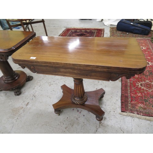 19thC mahogany folding swivel top card table with reeded column