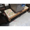 Oak Mouseman style foot stool with tapestry upholstery