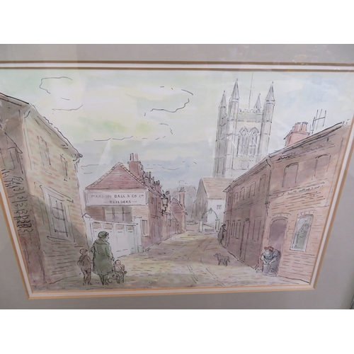 John Varney, Street Scene, ink and watercolour, signed, 12 15 ins approx.