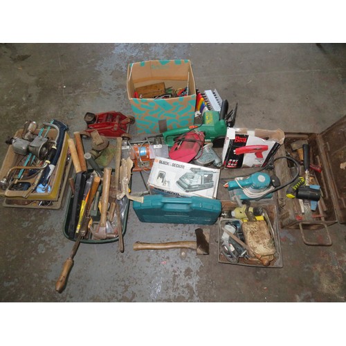 Large collection of tools including hand tools, grinders, jacks etc