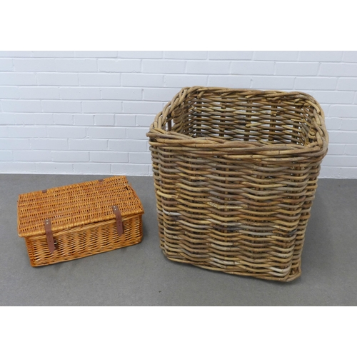 Oversized square wicker basket, 65 x 62c,, together with a small wicker ...