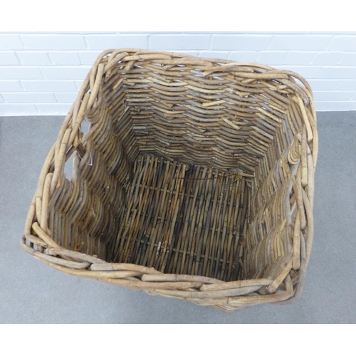 Oversized square wicker basket, 65 x 62c,, together with a small wicker ...