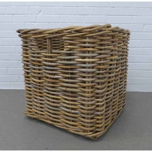 Oversized square wicker basket, 65 x 62c,, together with a small wicker ...