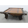 Indian wooden ox cart coffee table with chased steel and brass studded ...