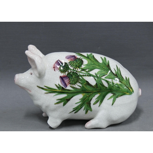 Wemyss Scottish pottery pig, hand painted with thistles pattern, (one ...