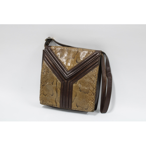 Vintage Yves Saint Laurent Paris, snakeskin and brown leather handbag ...