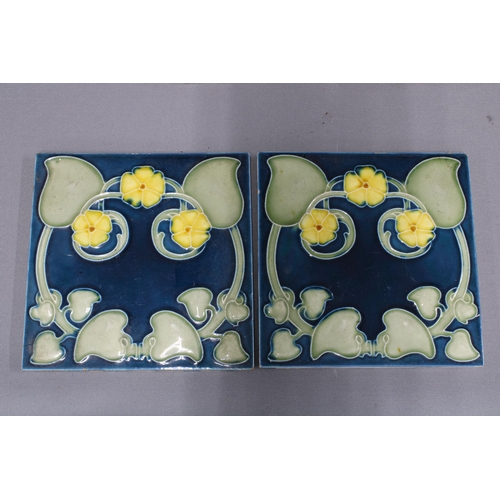 Set of ten tube lined tiles with art nouveau pattern, 15 x 15cm. (10)