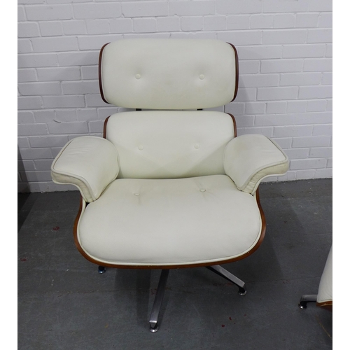 Eames style leather upholstered revolving armchair and footstool, 87 x ...