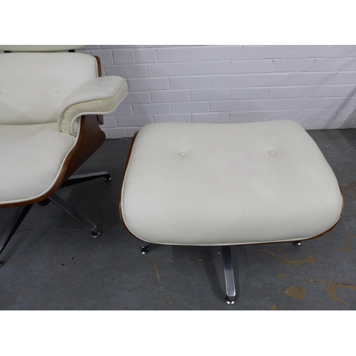 Eames style leather upholstered revolving armchair and footstool, 87 x ...