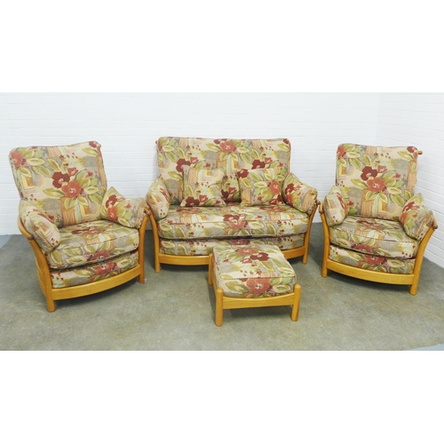Ercol Renaissance high back suite comprising a two seater settee, pair ...