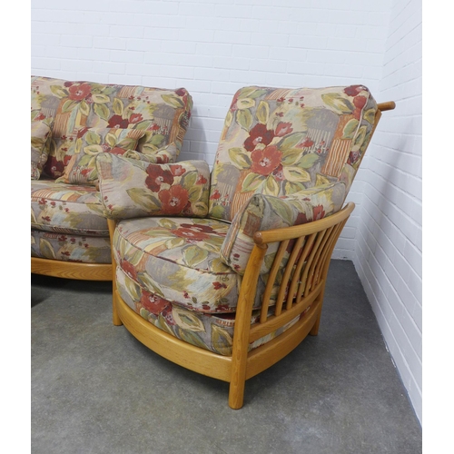 Ercol Renaissance high back suite comprising a two seater settee, pair ...