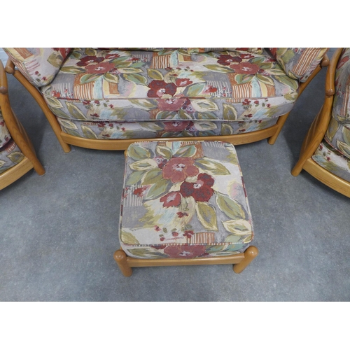 Ercol Renaissance high back suite comprising a two seater settee, pair ...
