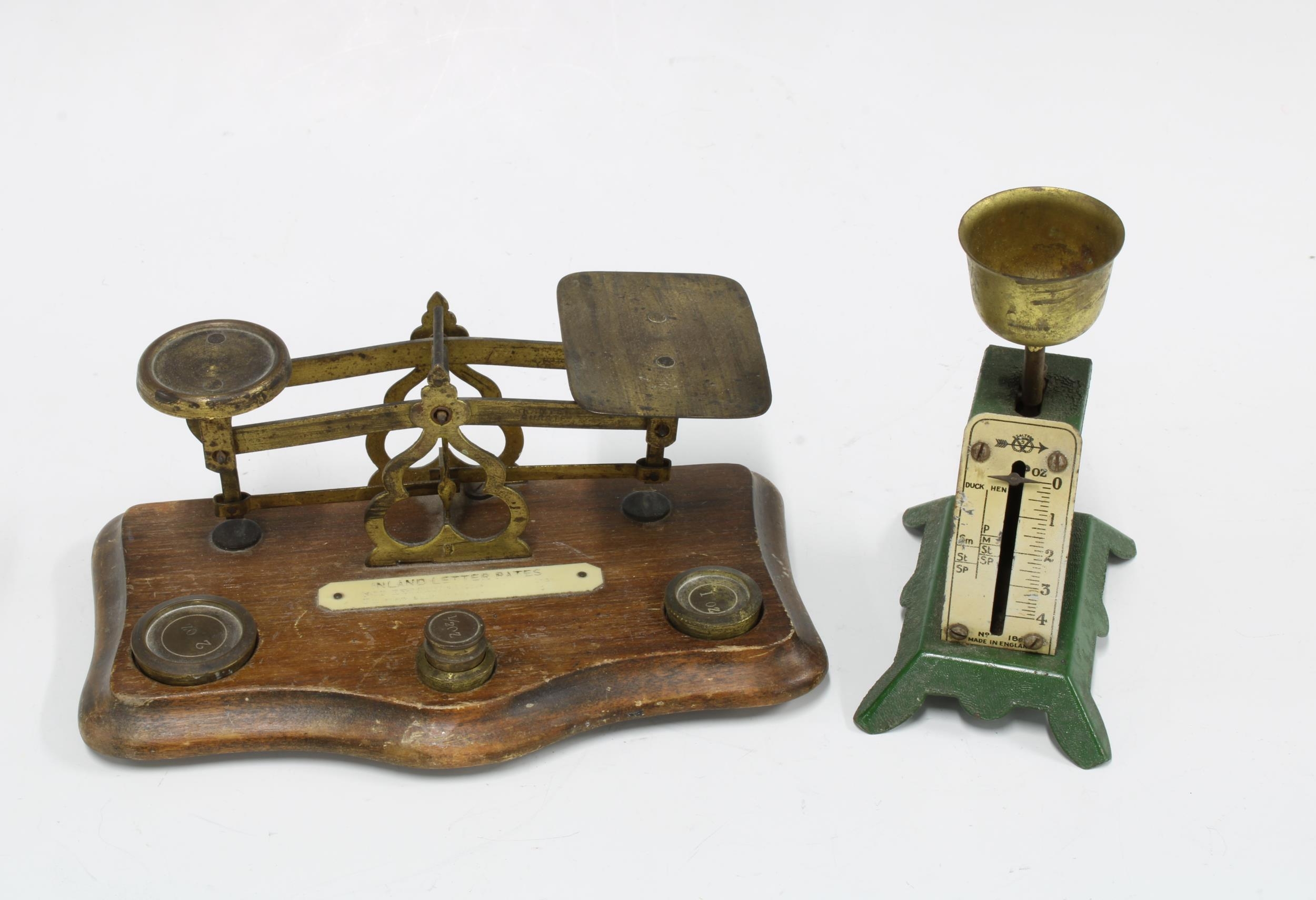 Vintage Duck / Hen egg scale and a set of postal scales with brass ...
