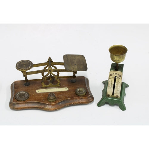 Vintage Duck / Hen egg scale and a set of postal scales with brass ...
