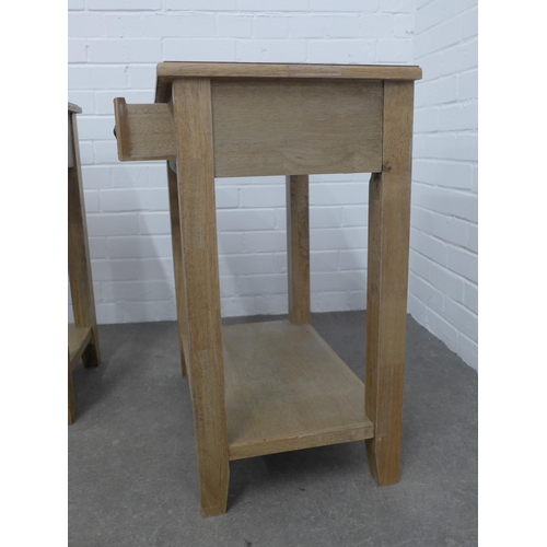 Pair of OKA light oak two-tier lamp tables with one drawer, 60 x 69 x ...