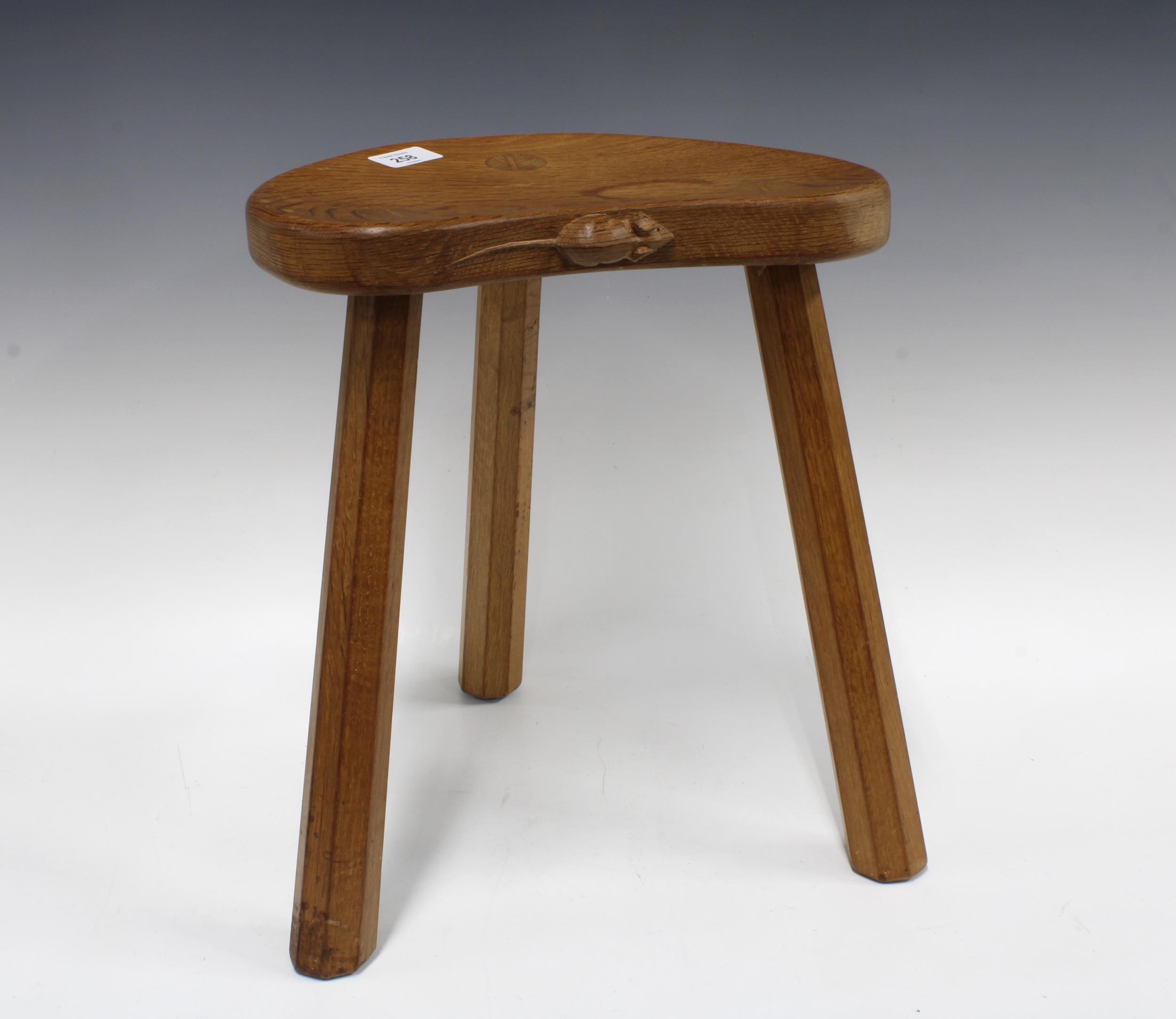 ROBERT 'MOUSEMAN' THOMPSON (1876-1955) kidney shaped oak stool with ...