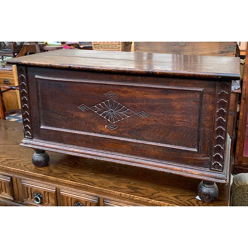 A small oak coffer, single panel with lozenge carving, 91x40x50cmH