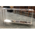A narrow mirrored console table with undershelf, 140x26x80cmH