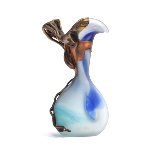 Filip Ravert (Romanian), a 20th century blue frosted glass vase with ...
