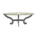 A substantial bronze garden table, four part trellis top, raised on ...