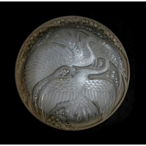 A Rene Lalique "Rambouillet" round covered box c.1924, model 60, in two ...