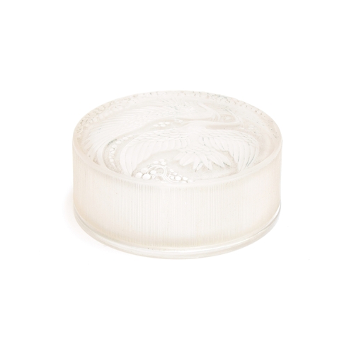 A Rene Lalique "Rambouillet" round covered box c.1924, model 60, in two ...
