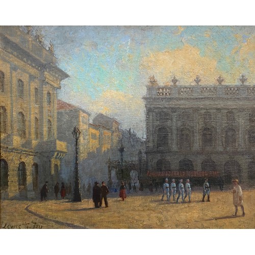 Lewis George Fry (1860-1933), continental street scene with soldiers ...