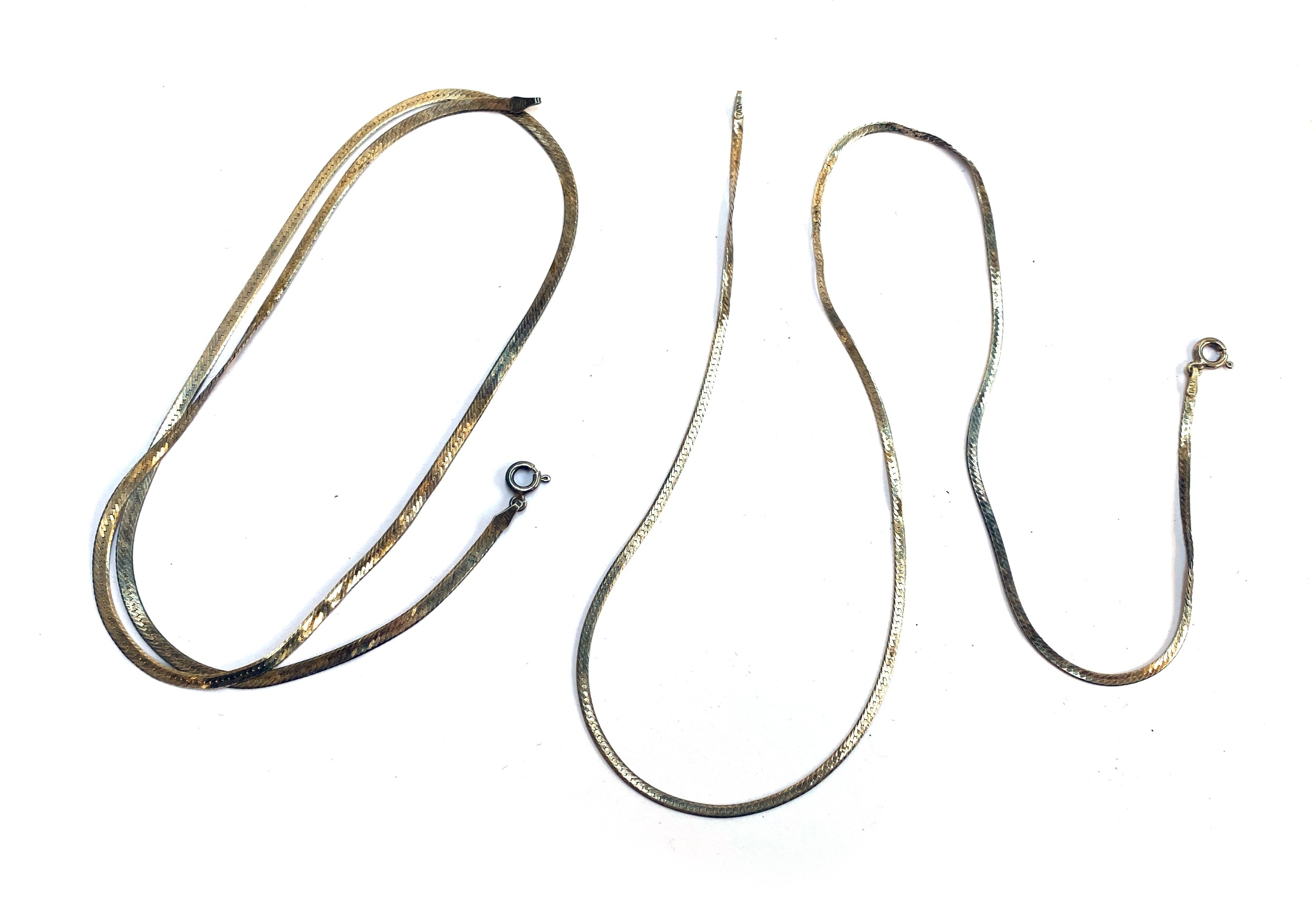 Two 925 silver flat snake link chains, gross weight 7.7g