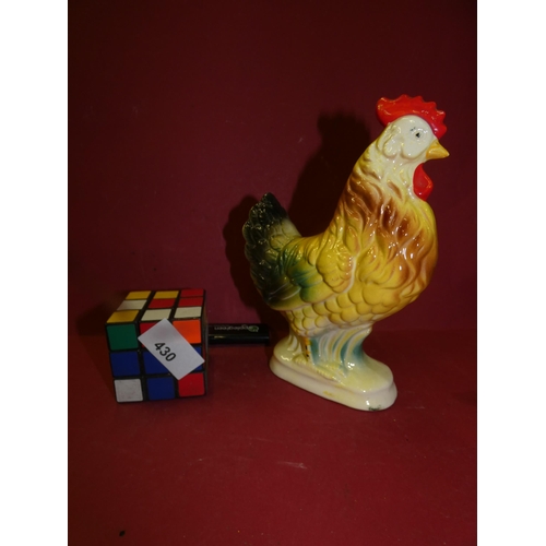 VINTAGE CERAMIC ROOSTER AND RUBIK'S CUBE