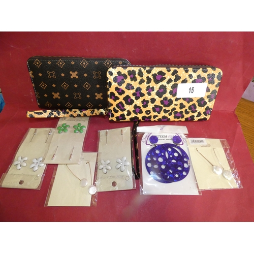 2 MODERN LADIES WALLETS AND COSTUME JEWELRY