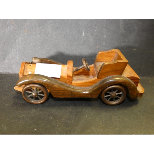 VINTAGE HAND CARVED WOODEN TOY CAR