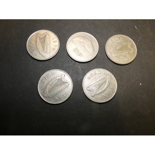 FIVE IRISH 10p COINS (1974-1980)