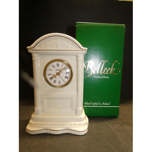 BELLEEK PORCELAIN MANTEL CLOCK BOXED