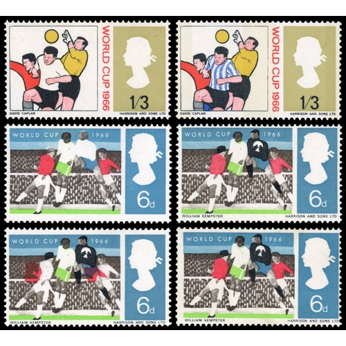 GB: 1966 World Cup 6d ordinary black omitted, another 6d red shift to ...